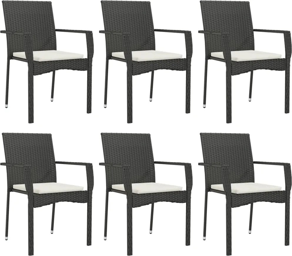 7dílný zahradní jídelní set s poduškami černý polyratan 3184991
