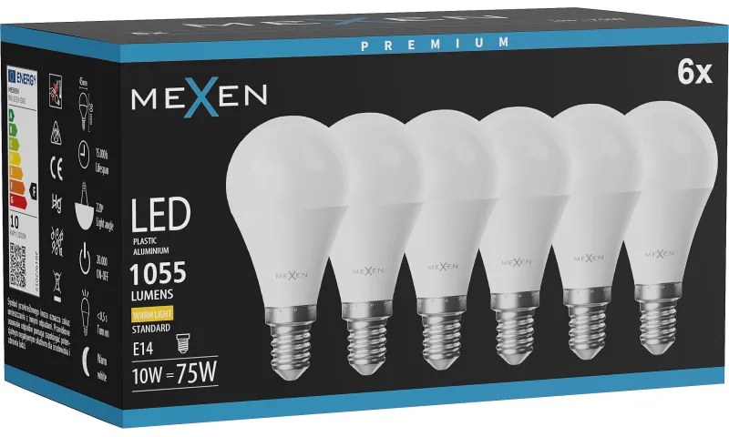 Mexen Nova 6x LED žárovka E14, G45, 10W, Teplá - 3000K, 1055 lm - L101-E14-1030-01x06