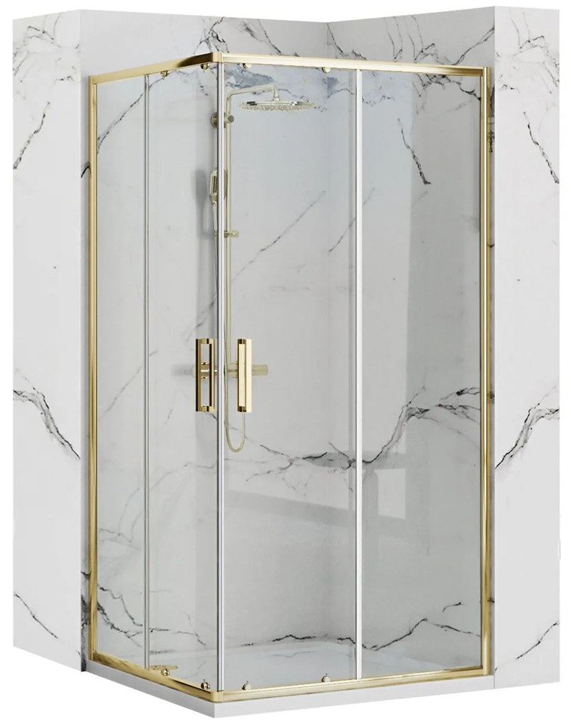 Rea Punto, sprchový kout s posuvnými dveřmi 80(dveře) x 100(dveře) x 190 cm, 5mm čiré sklo, zlatý lesklý profil, REA-K6442