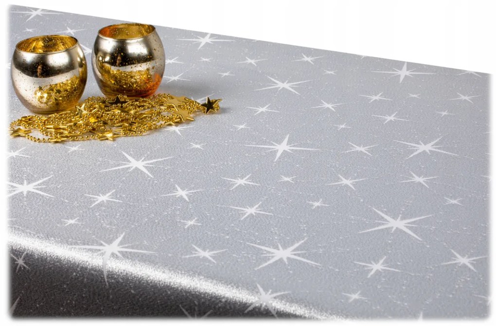 Voděodolný, oboustranný Vánoční ubrus, více rozměrů, hvězdy, bílá-stříbrná Barva: Bílá/stříbrná, Rozměr: 100x120cm