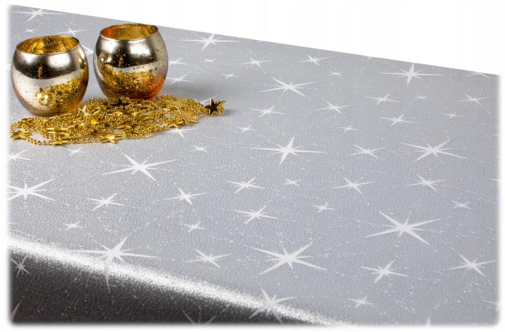 Voděodolný, oboustranný Vánoční ubrus, více rozměrů, hvězdy, bílá-stříbrná Barva: Bílá/stříbrná, Rozměr: 100x150cm