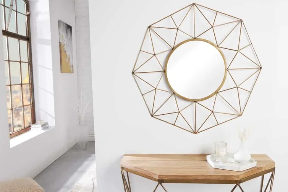Designové nástěnné zrcadlo Diamond L mosaz 80cm