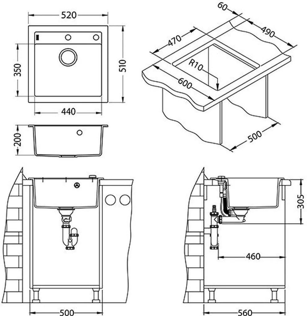 ALVEUS Set FORMIC 20 dřez 520x510 mm + baterie AFRA, béžová