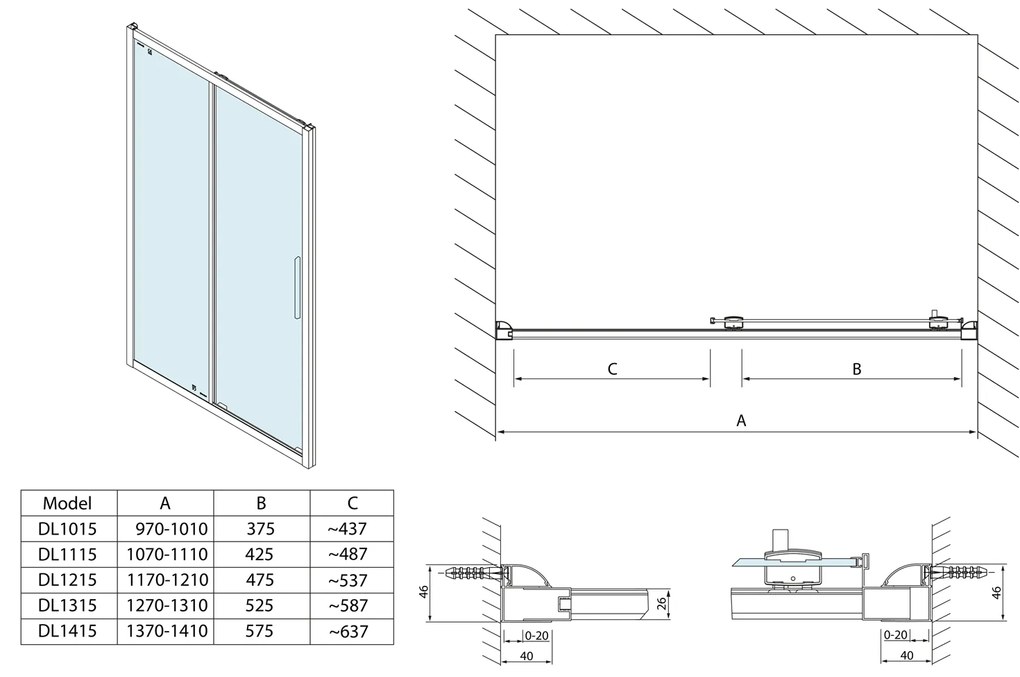 Polysan LUCIS LINE sprchové dveře 1100mm, čiré sklo