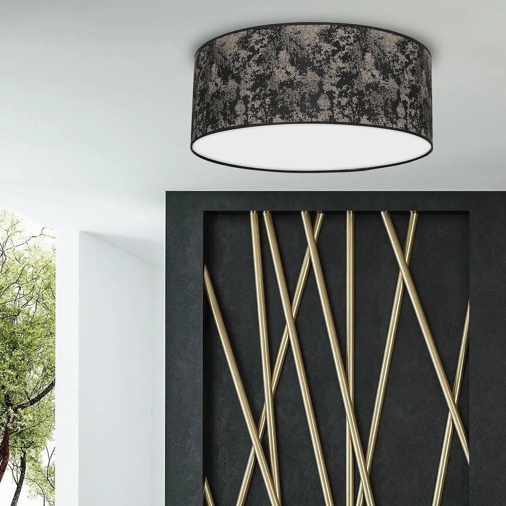 Stropní svítidlo Satino Round, 1x černé/zlaté textilní stínítko, (bílé plexisklo), (fi 40 cm)