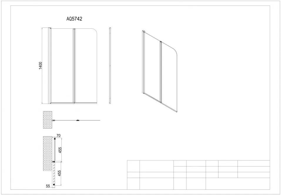 Aqualine WILA vanová zástěna 900x1400 mm skládací, chrom, čiré sklo AQ5742