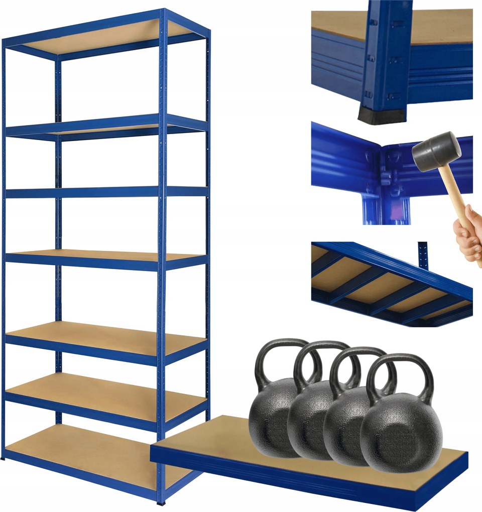 Kovový skladový regál Helios 270x90x60 cm 7Px400 kg Pevný Nebe