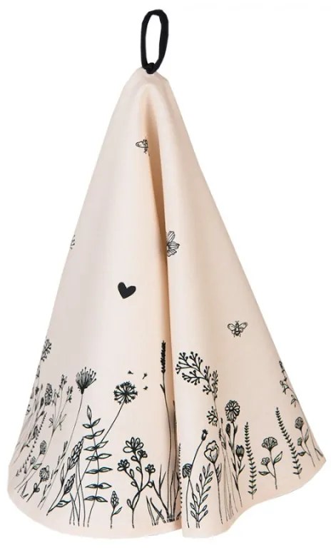Béžová bavlněná kulatá utěrka s květinami Flora And Fauna – 80 cm