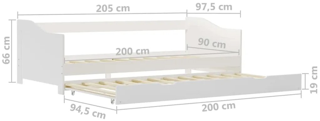 vidaXL Marketos Rám vysouvací postele/pohovky bílý borové dřevo 90 x 200 cm