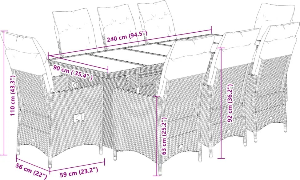 9dílný zahradní bistro set s poduškami béžový polyratan 3277246