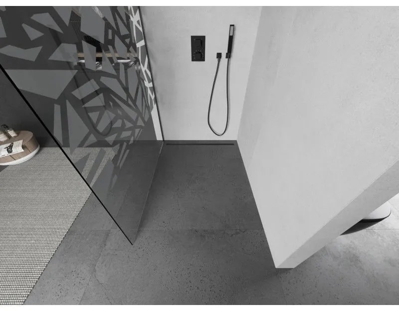 Mexen Kioto L, sprchová zástěna Walk-In 100 x 200 cm, 8mm čiré sklo bílý vzor, grafitový profil, 800-100-103-66-85