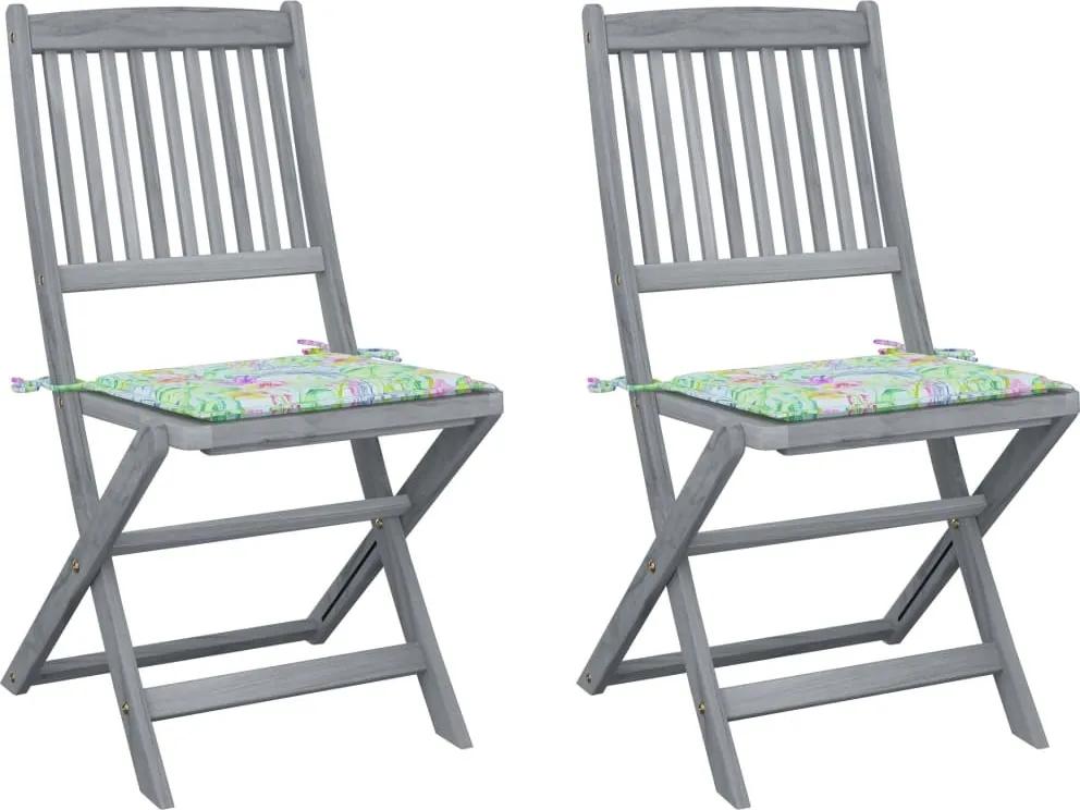 vidaXL Skládací zahradní židle s poduškami 2 ks masivní akáciové dřevo [3064547] Barva: Zelená