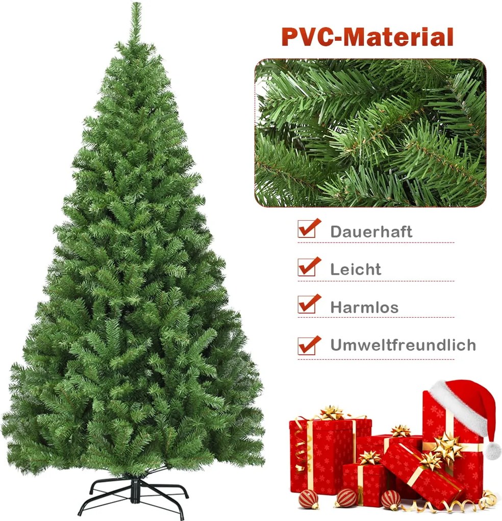 Costway 180 cm Umělý vánoční stromek Vánoční stromeček s 1.000 PVC jehličí