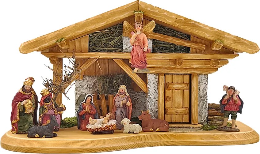 AMADEA Dřevěný betlém s figurkami 44 cm