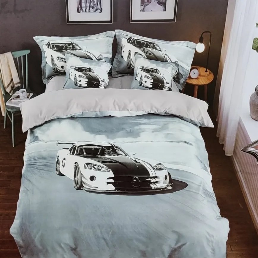 Fashion Home 3D povlečení Černobílé zavodní auto