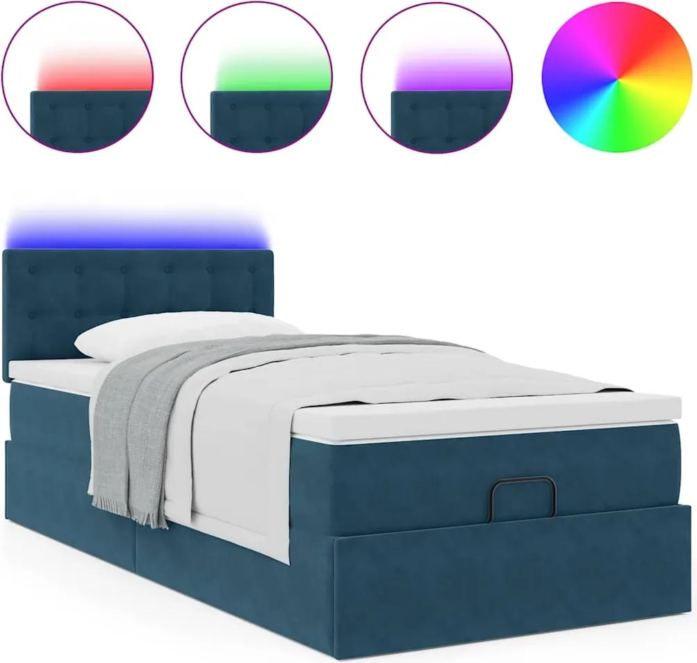 Osmanská postel s matrací & LED tmavě modrá 80x200cm samet 3312732