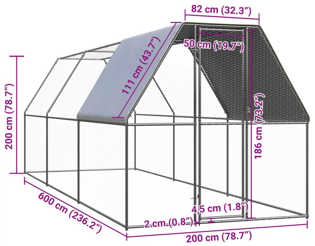 vidaXL Marketos Venkovní klec pro kuřata 2 x 6 x 2 m pozinkovaná ocel
