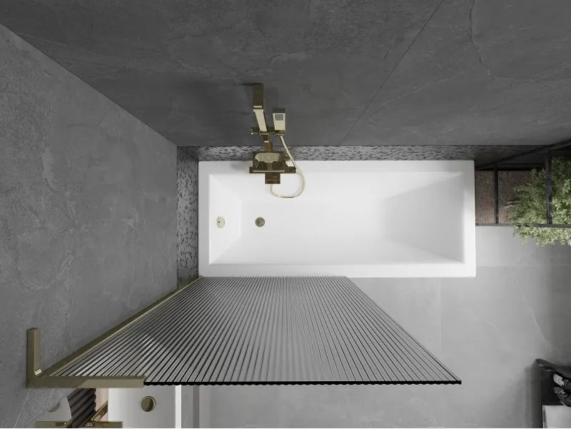 Mexen Next L, 1-křídlová vanová zástěna 90 x 150 cm, 6mm sklo s žebrovým vzorem, zlatý lesklý profil, 895-090-000-03-09-50