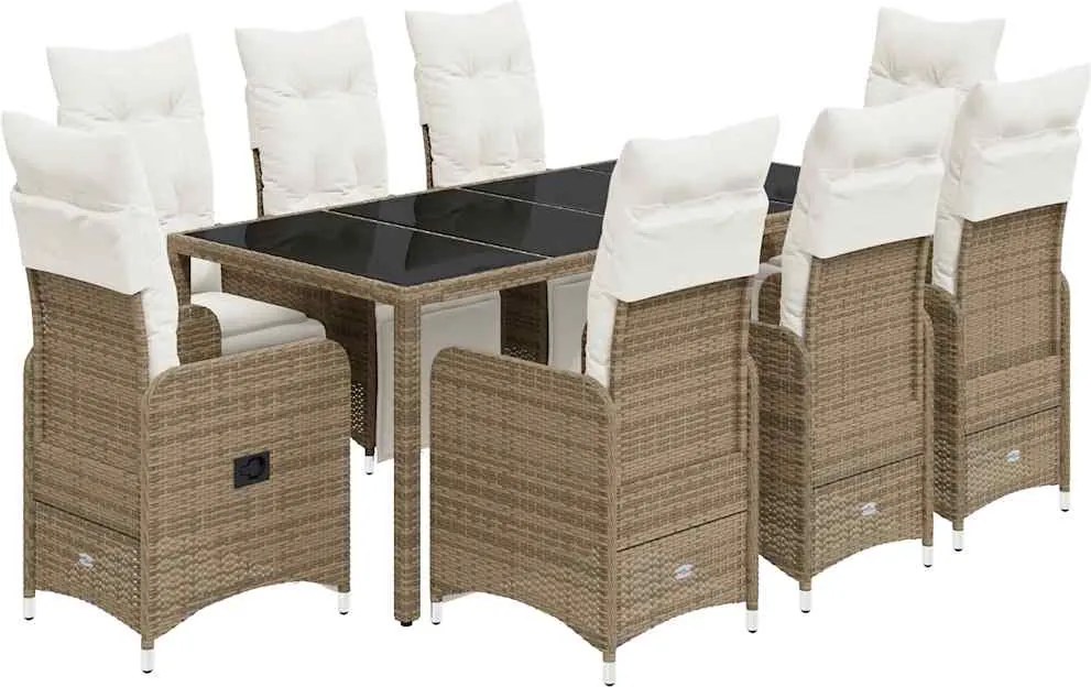 9dílný zahradní bistro set s poduškami hnědý polyratan 3277214
