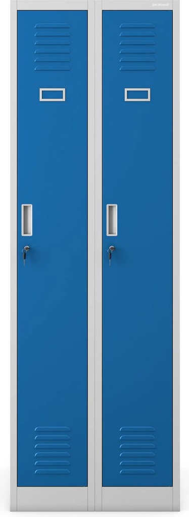 Kovová dvoukomorová zaměstnanecká skříň modrá: KACPER II, 600 x 1800 x 500 mm