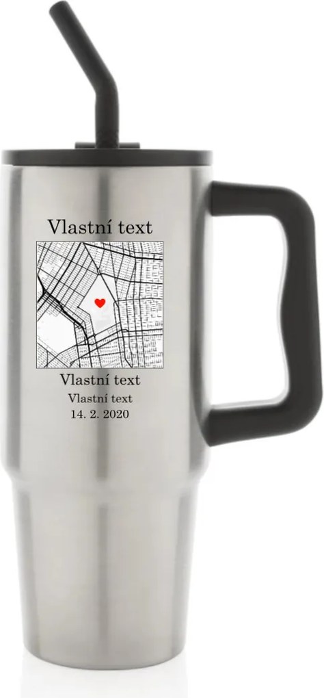 Personalizovaná nerezová termoska s barevným víčkem s mapou