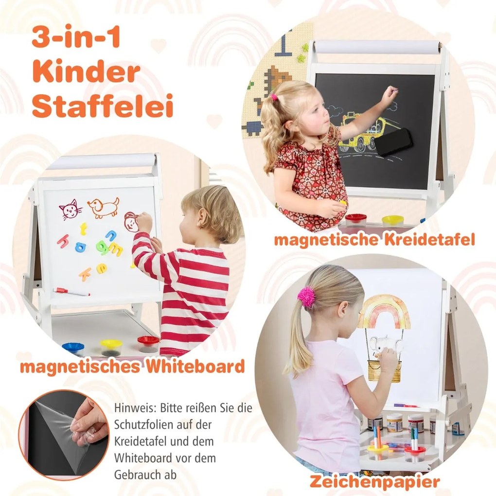 Costway Dětská tabule 3 v 1 s papírovou rolí a amp; magnetická tabule a amp –