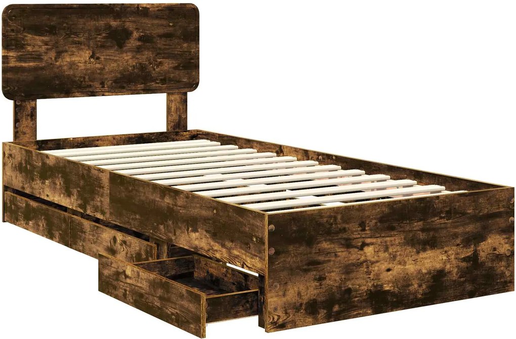 Rám postele se zásuvkou Uzený Dub 90 x 200 cm Dřevěný materiál 3412224