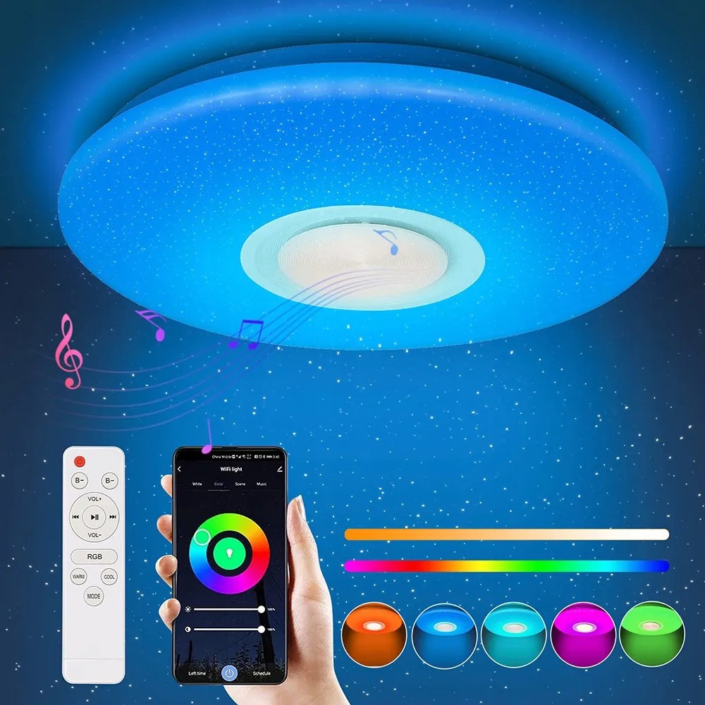 Stropní Svítidlo Rgb S Bluetooth Led Reproduktorem 60 W S Dálkovým Ovládáním, Aplikace App