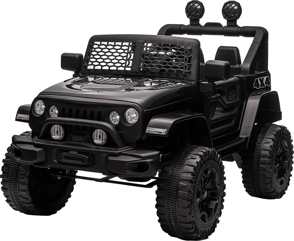 HOMCOM 12V Elektrické 4x4 Auto pro Děti s Dálkovým Ovládáním, Světly a Klaksonem - 3-6 Let - Černé | Aosom