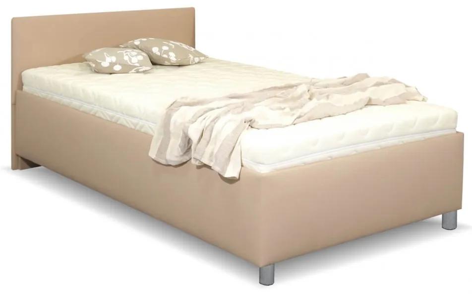 Zvýšená čalouněná postel s úložným prostorem Lyoneta, 90x200, světle hnědá INTENA