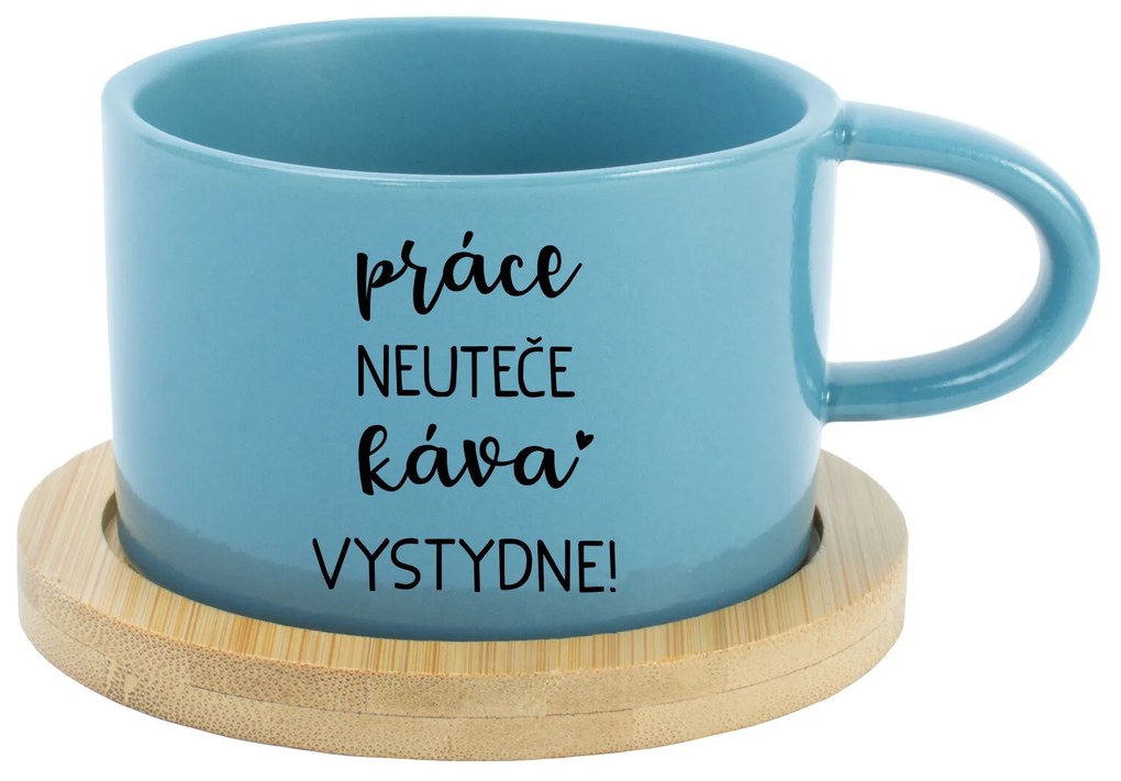 PRÁCE NEUTEČE, KÁVA VYSTYDNE! - modrý hrníček makronka 200 ml