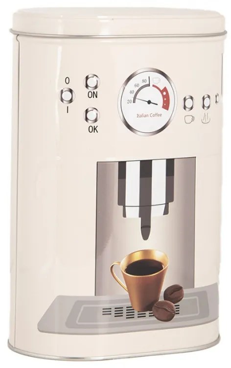 Béžová plechová dóza na kávu Coffee machine – 20x13x9 / 18x11x7 cm