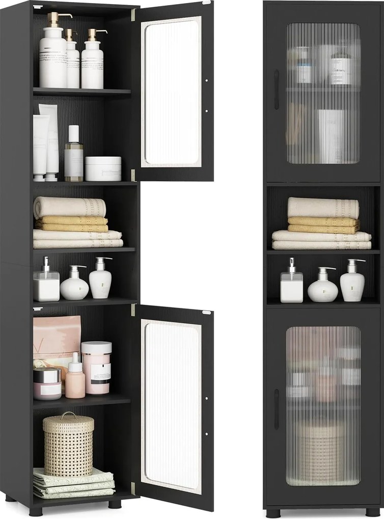 Costway Koupelnová skříňka vysoká s 2 průhlednými skleněnými – 40 × 30 × 170 cm