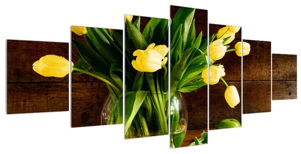 Obraz žlutých tulipánů ve váze (210x100 cm)