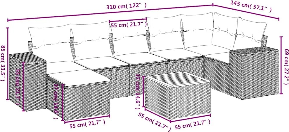 8dílná zahradní sedací souprava s poduškami černá polyratan 3257882