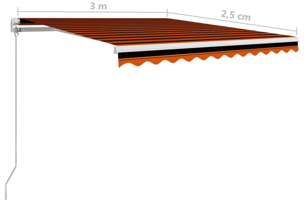vidaXL Marketos Ručně zatahovací markýza 300 x 250 cm oranžovo-hnědá