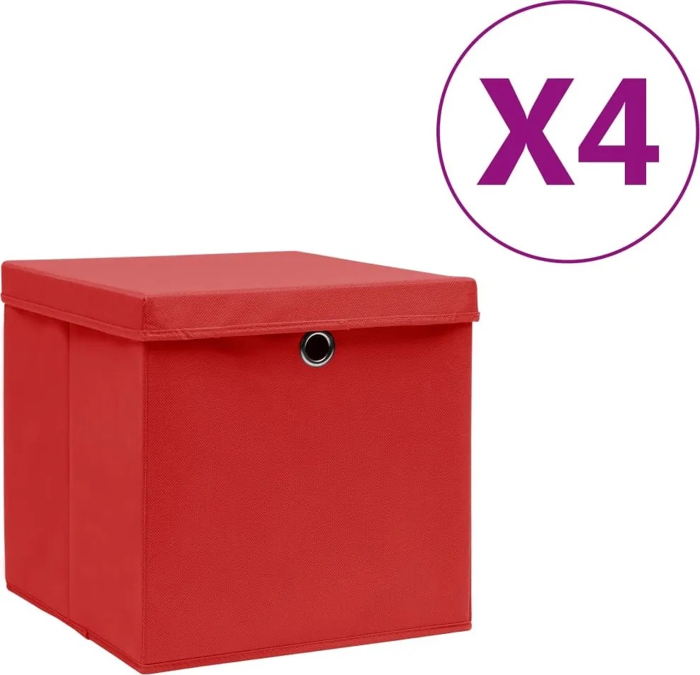 vidaXL Úložné boxy 4 ks netkaná textilie 28 x 28 x 28 cm [325188] Barva: růžová s víky