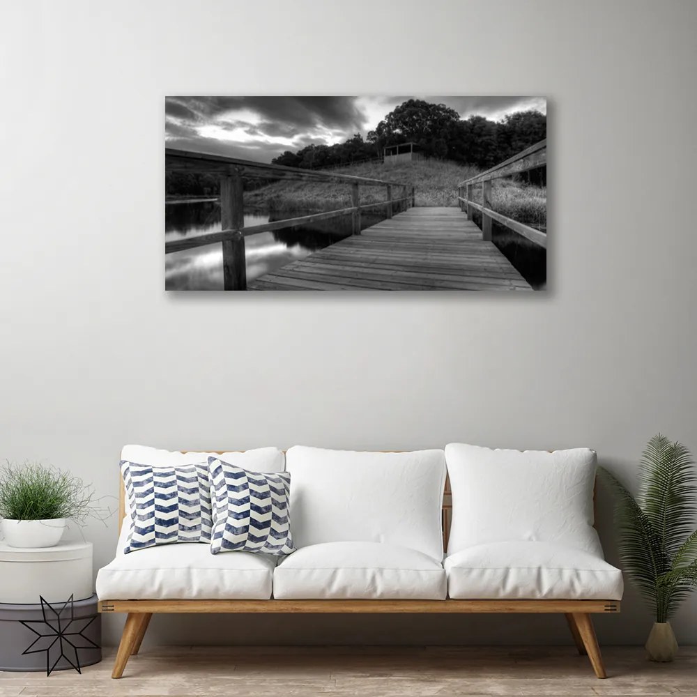 Obraz na plátně Molo Černobílé Jezero 140x70 cm