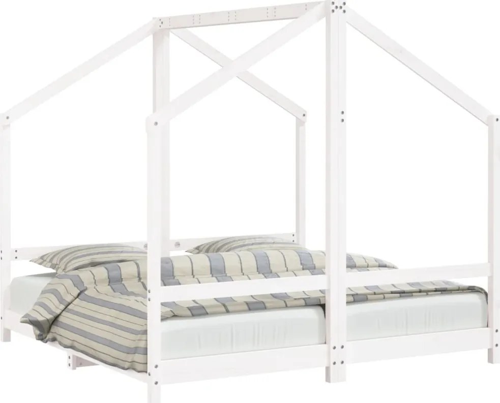 vidaXL Dětská postel 2x (80 x 160) cm masivní borové dřevo [3200596] Barva: Bílá