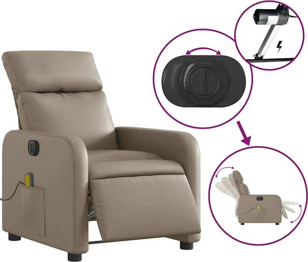 Elektrické masážní polohovací křeslo cappuccino umělá kůže 3206748