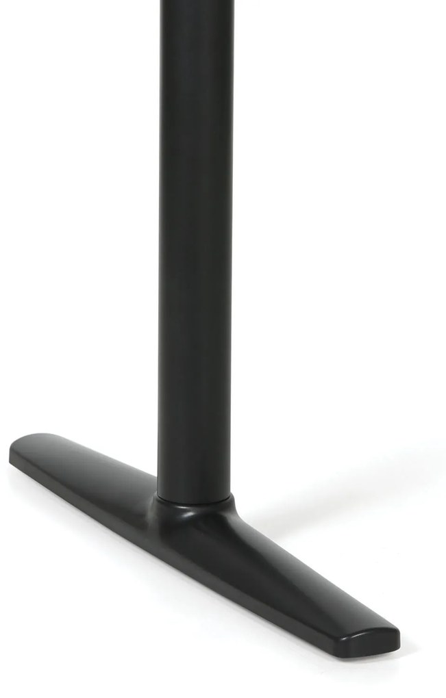 Výškově nastavitelný stůl OBOL, elektrický, 675-1325 mm, rohový levý, deska 1600x1200 mm, černá zaoblená podnož, grafit