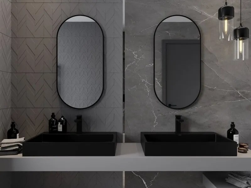 Mexen Loft oválné koupelnové zrcadlo 90 x 45 cm, černý rám - 9851-090-045-000-70