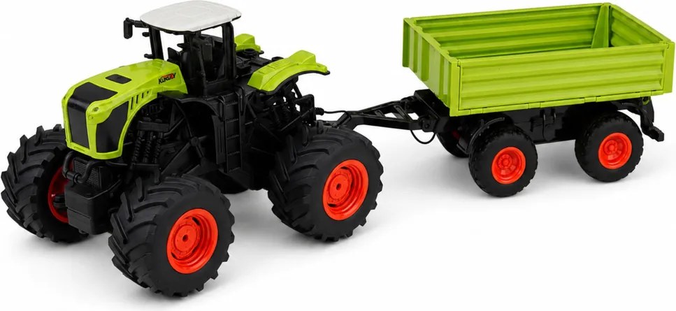 LEAN Toys Vysoký zemědělský traktor s vyklápěcím přívěsem, dálkově ovládaný RC v měřítku 1:16