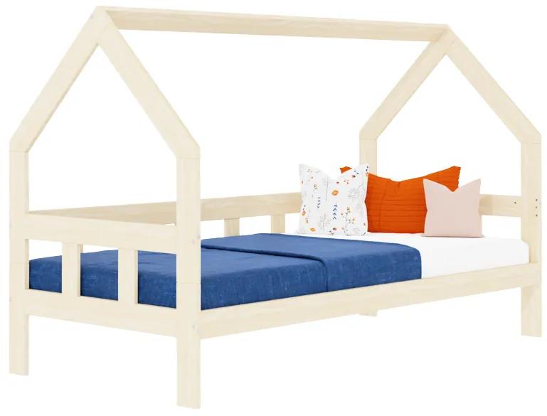 Benlemi Dětská postel domeček FENCE 2v1 ze dřeva se zábranou Zvolte barvu: Béžová, Zvolte rozměr: 90x180 cm, Zvolte zábranu: S otevřeným vstupem