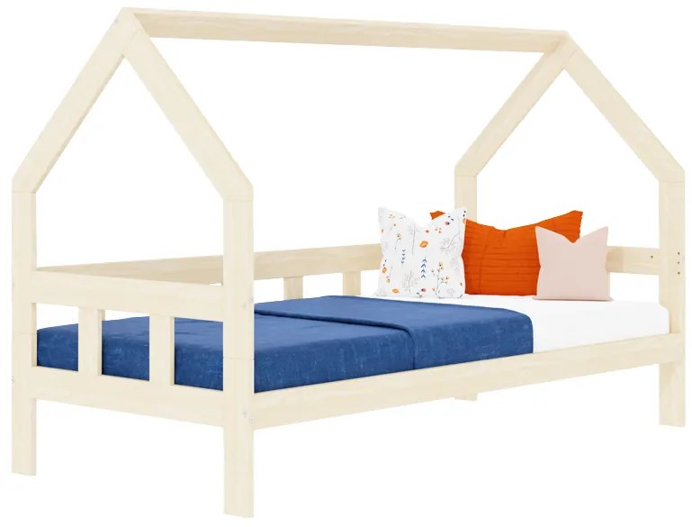 Benlemi Dětská postel domeček FENCE 2v1 ze dřeva se zábranou Zvolte barvu: Cihlová, Zvolte rozměr: 90x190 cm, Zvolte zábranu: S jednou zábranou