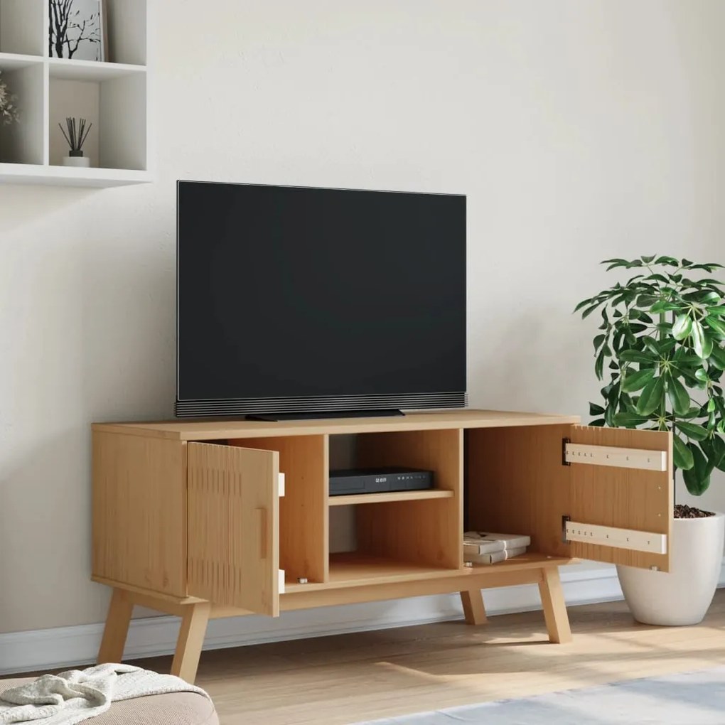 TV skříňka OLDEN hnědá 114 x 43 x 57 cm masivní borové dřevo