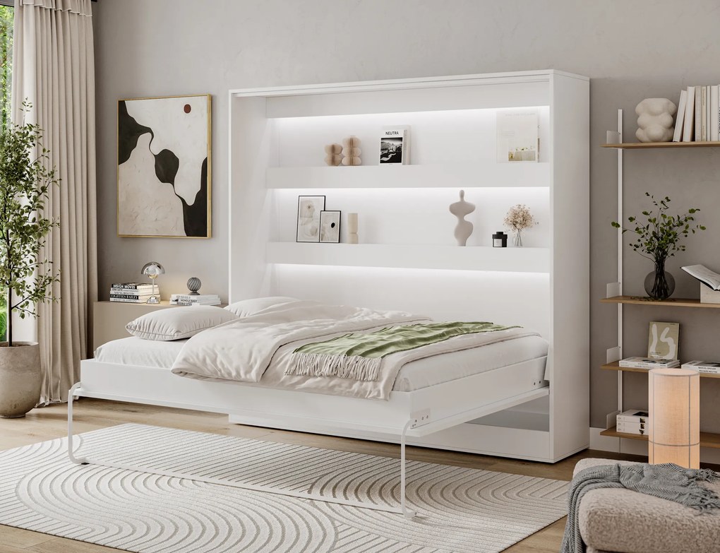 Devesto Sklápěcí postel Horizontální 160 Bílá LED