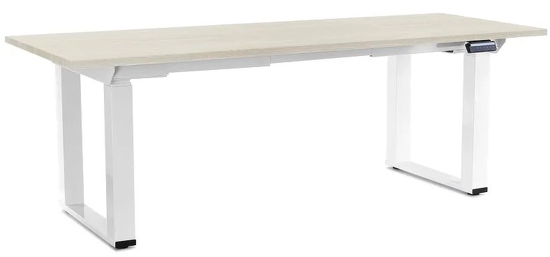 Výškově nastavitelný stůl OfficeTech Strong 200 x 80 cm, bílá podnož, bílý jasan