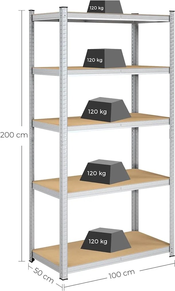 SONGMICS Kovový regál - stříbrná - 100x200x50 cm - set 2 ks