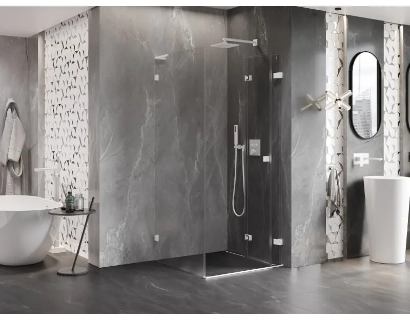 Mexen Lunar-F L, sklápěcí sprchový kout pravý 80 x 80 cm, 8mm čiré sklo, bílý profil, 836L-080-080-20-00-P